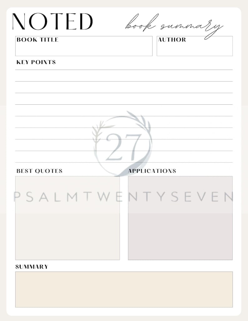 Book Summary Note Sheets (digital) - Four Pages - Etsy