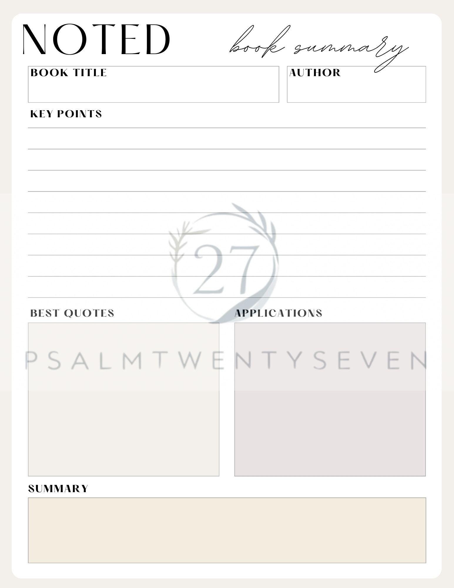 Book Summary Note Sheets (digital) - Four Pages - Etsy