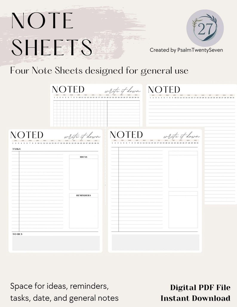 Note Sheets digital General Note Sheets for Daily Use, Note Taking ...