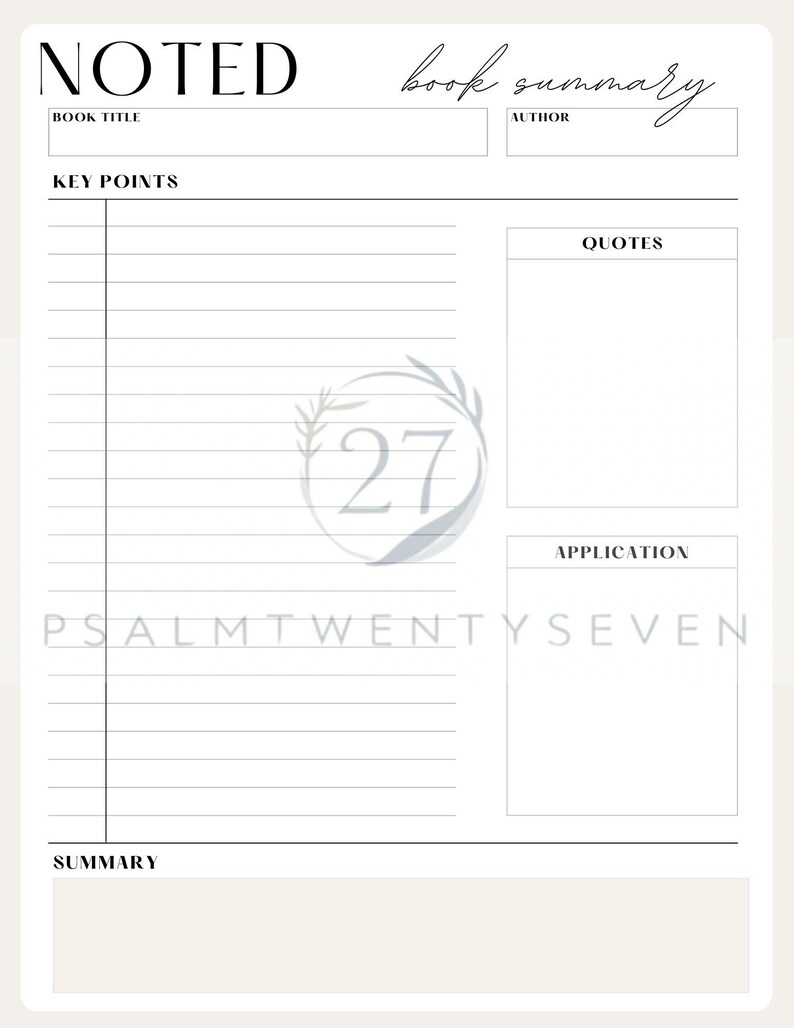 Book Summary Note Sheets (digital) - Four Pages - Etsy