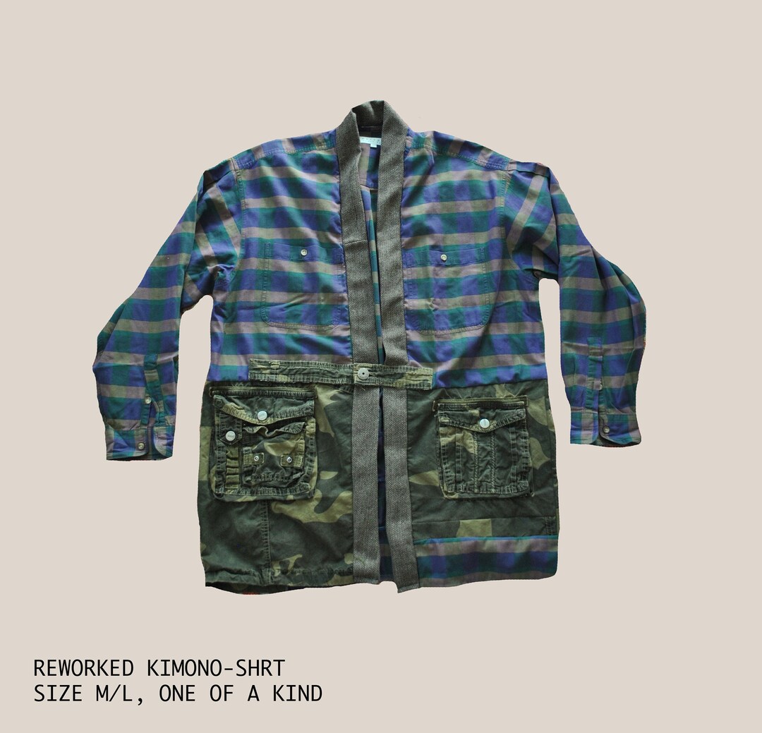 Handmade Cotton Upcycled Shirt, Recycled Unique Long Jacket, Vintage ...