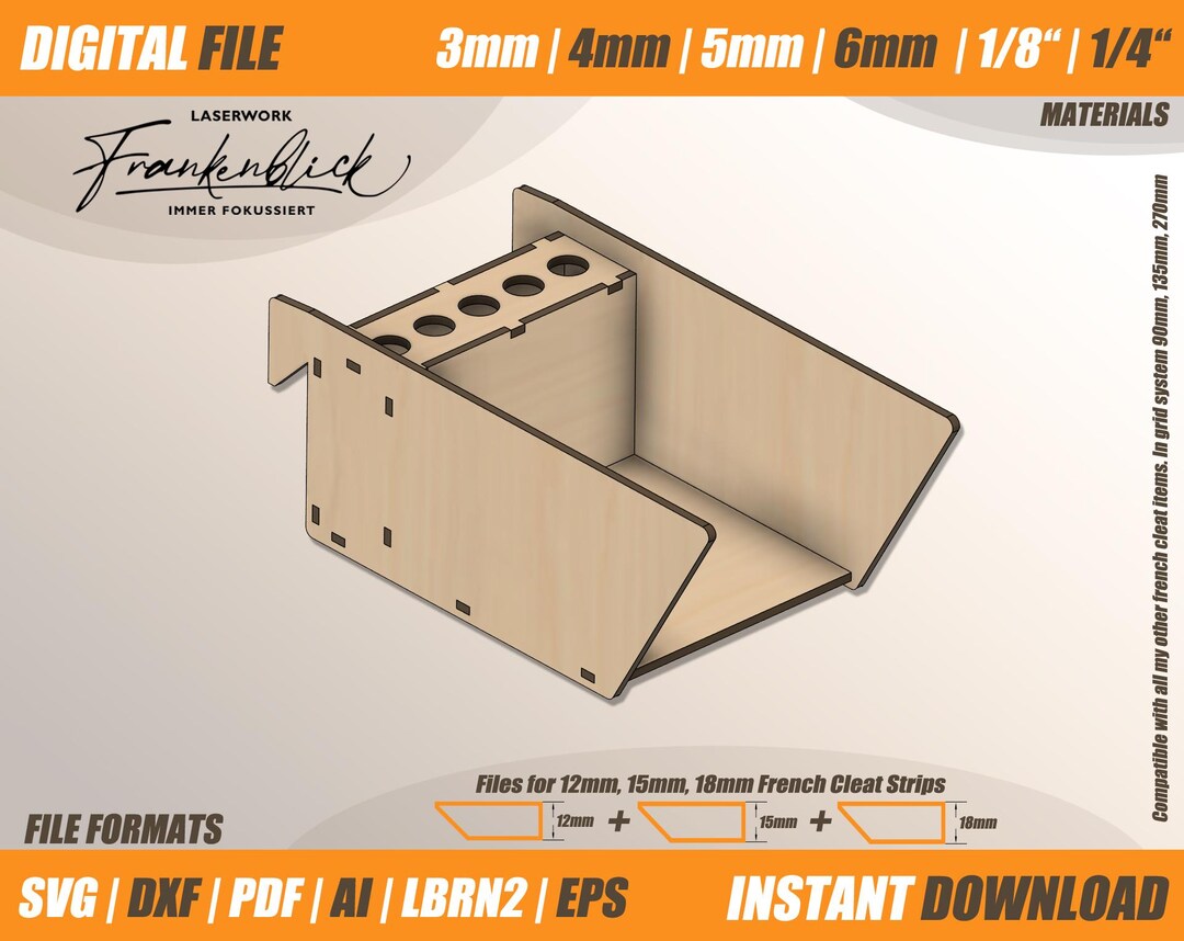 French Cleat Post-it Holder Small Parts Storage Lasercut File Digital ...