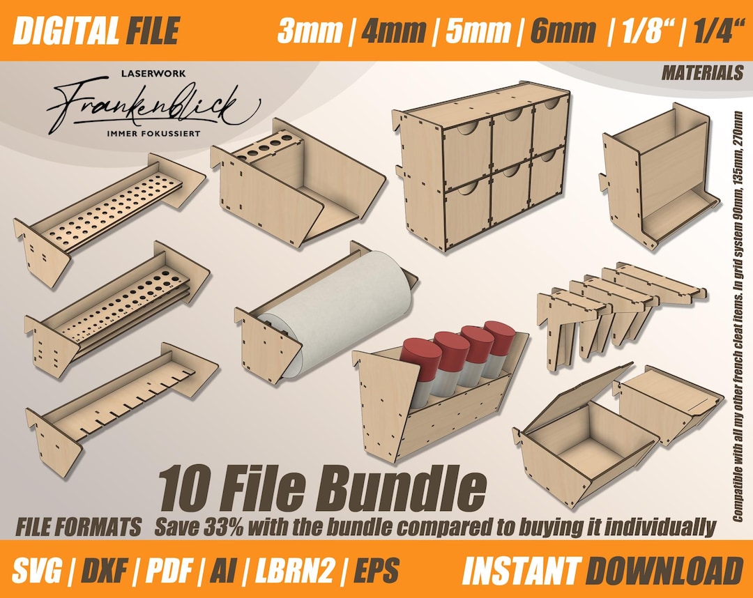 French Cleat 10 Files Bundle Small Part Storage Lasercut File Digital ...