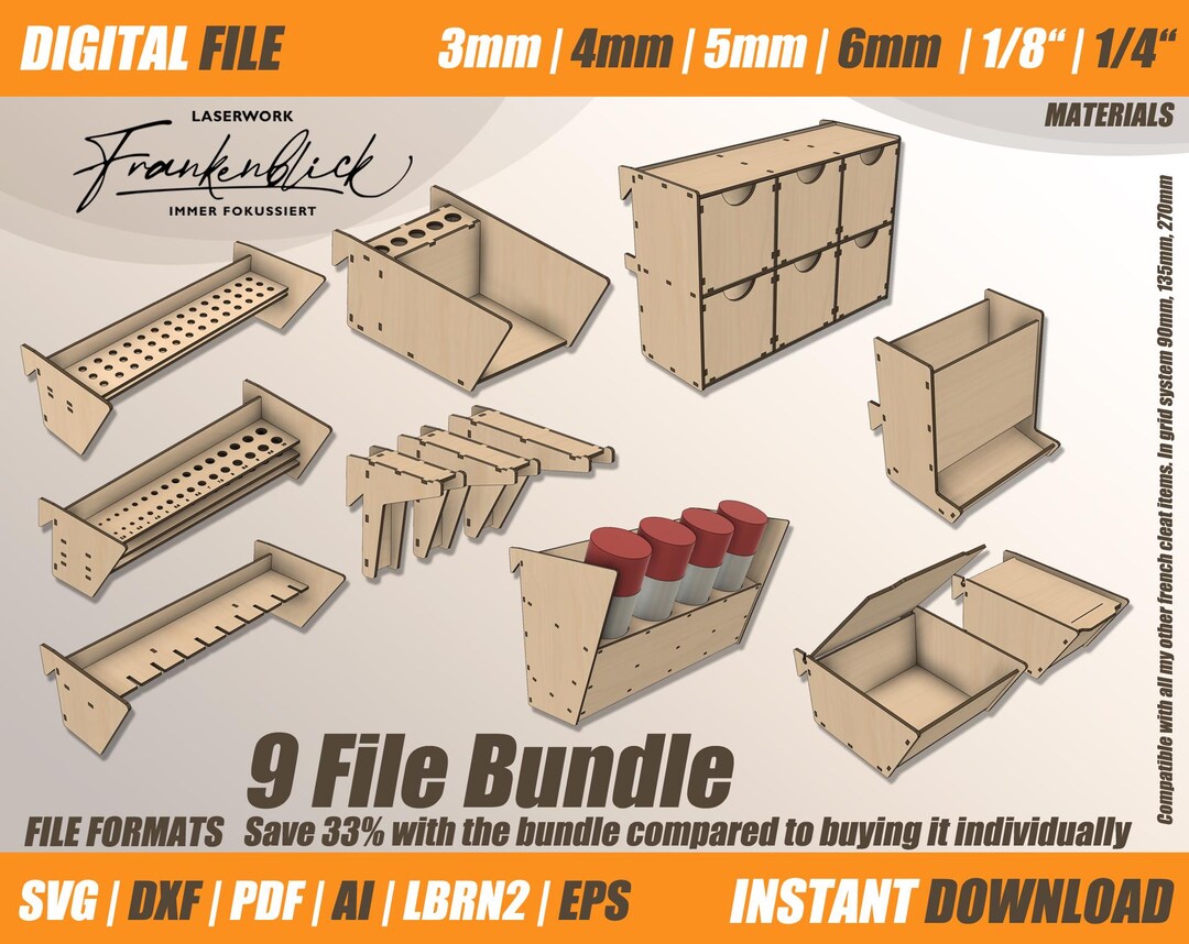 French Cleat 9 Files Bundle Small Part Storage Lasercut File Digital ...