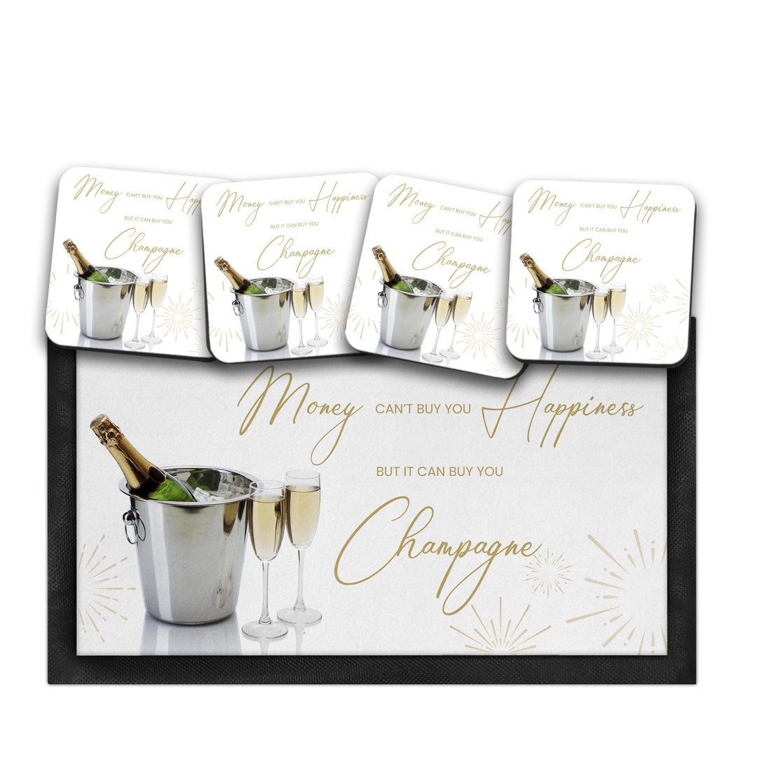 Champagne Bar Runner Mat, Custom Beer Mats & 4 X Drinks Coasters Gift ...