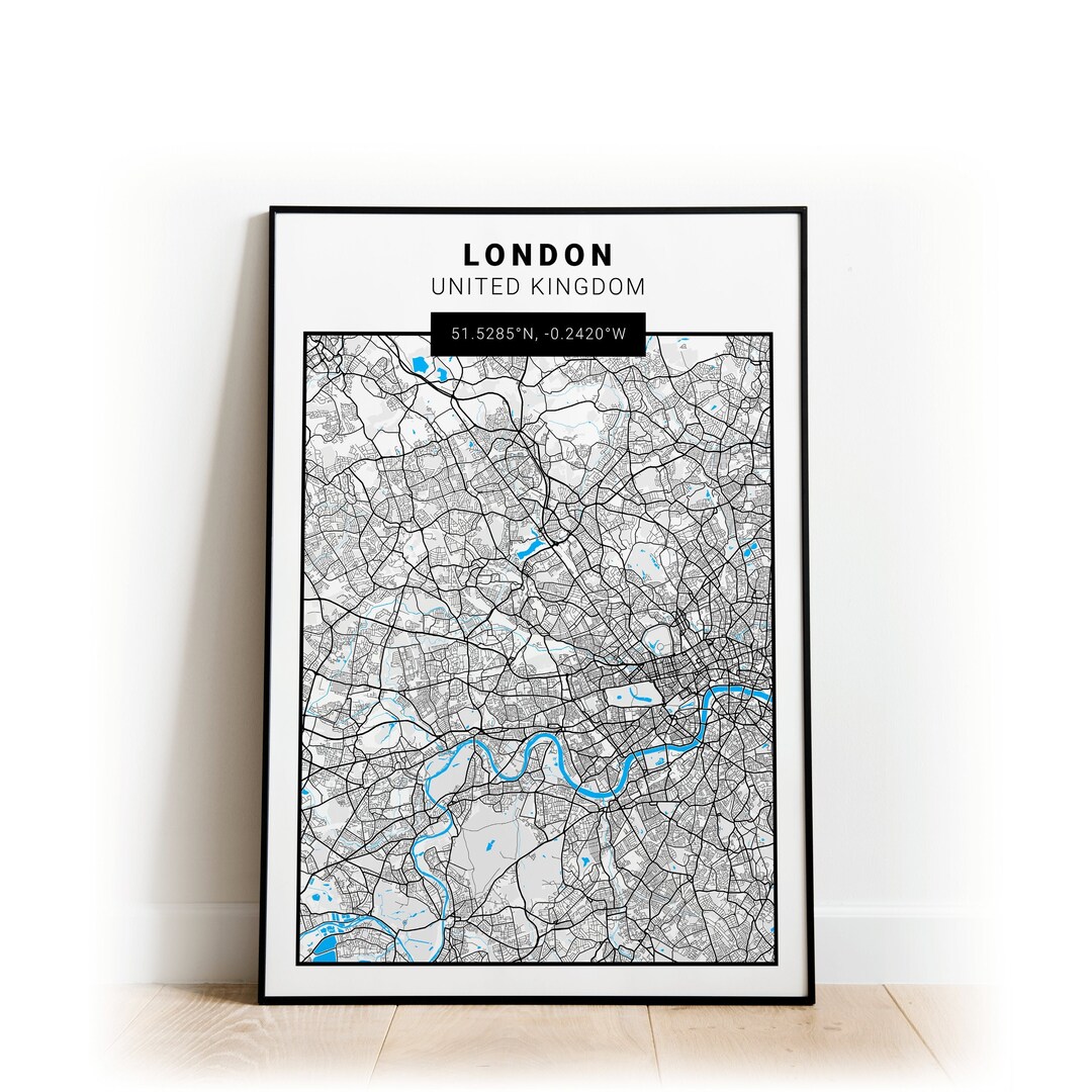 LONDON Map Print, London UK Map Wall Art, City of London Poster, London ...