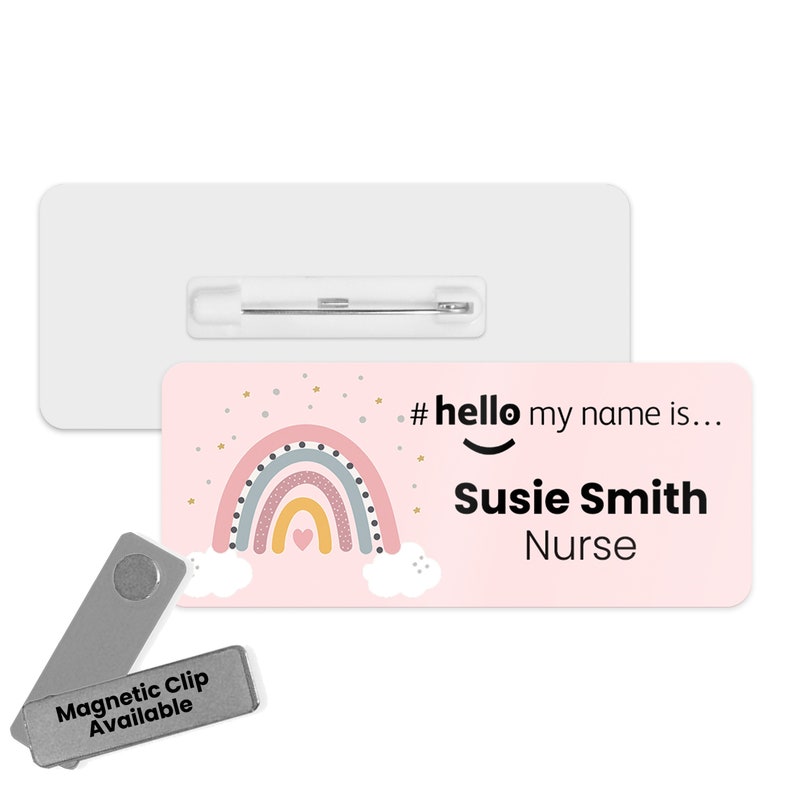 Hello My Name is Name Badge Pink Rainbow Personalised Premium - Etsy