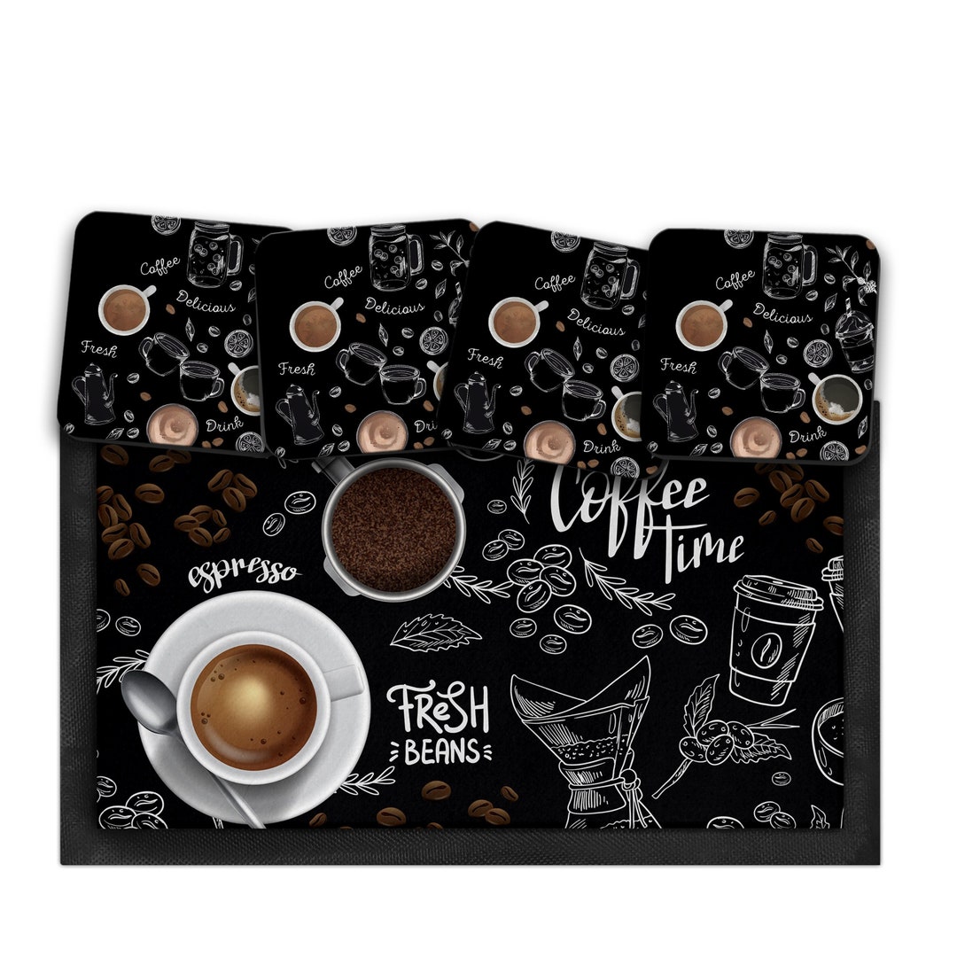 Coffee Bar Runner Mat & Coaster Set: Espresso Design - Etsy