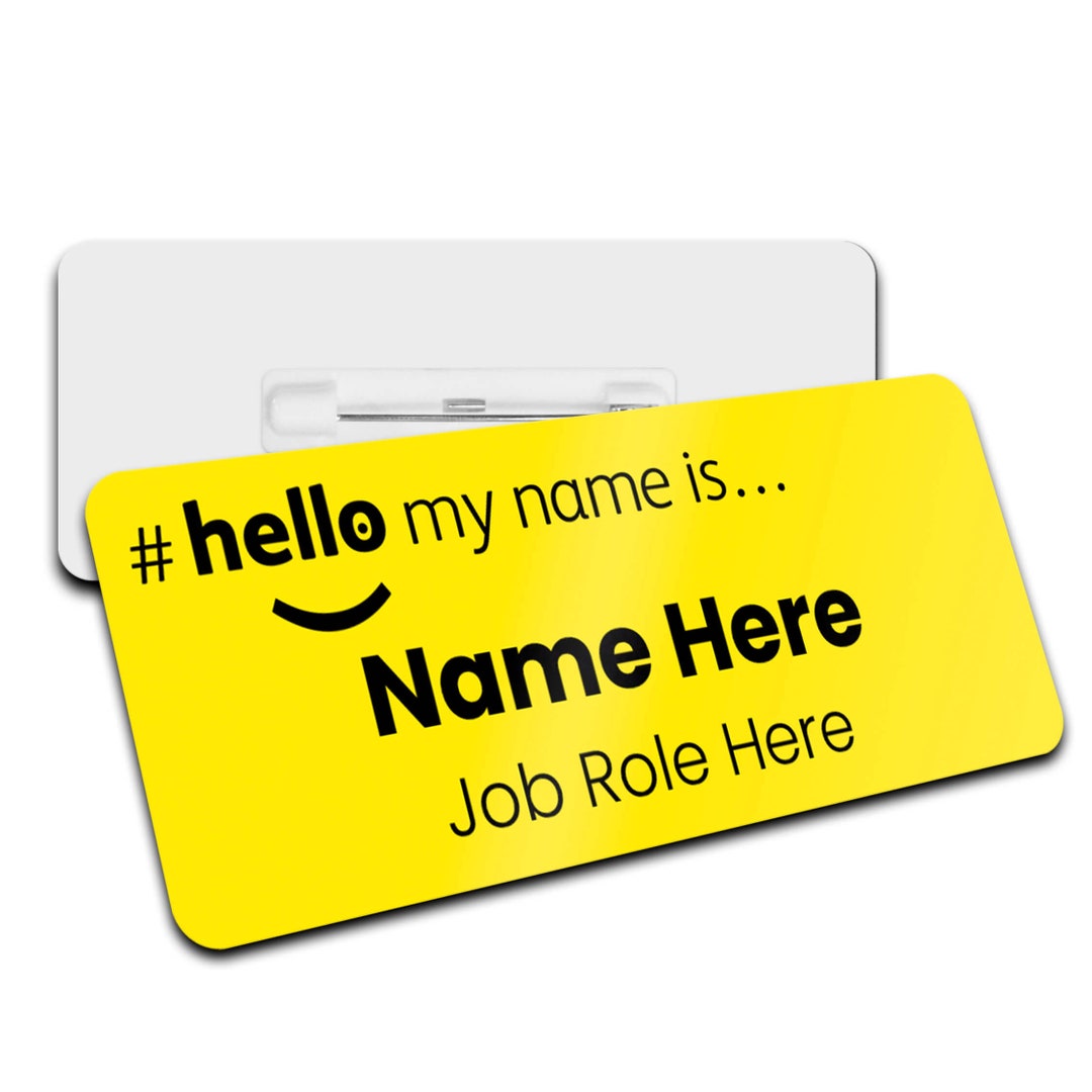 Hello My Name is Name Badge Yellow Personalised Premium Durable Name ...