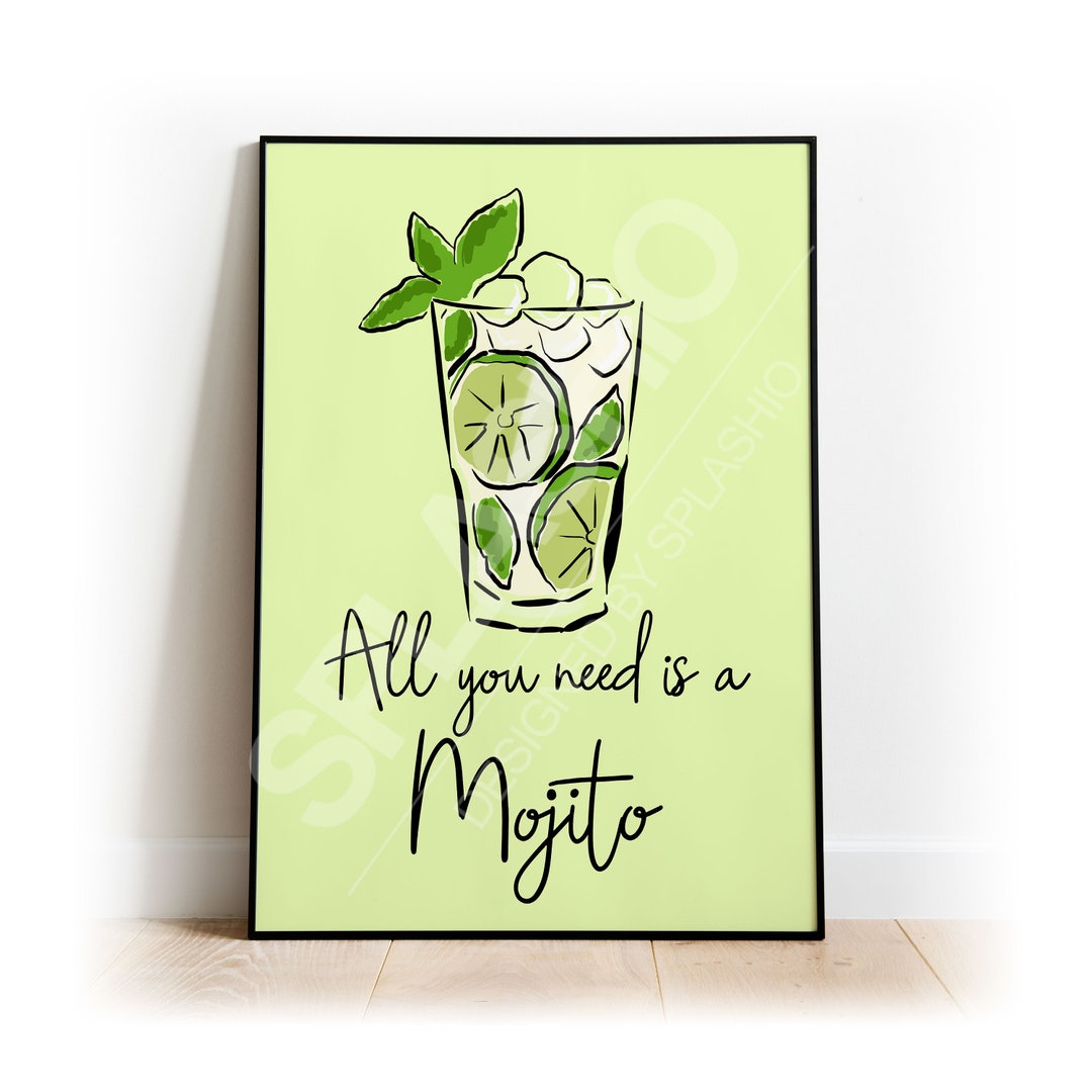 MOJITO Art Print, High Gloss Print, Hand Drawn Cocktail Art, Home Decor ...
