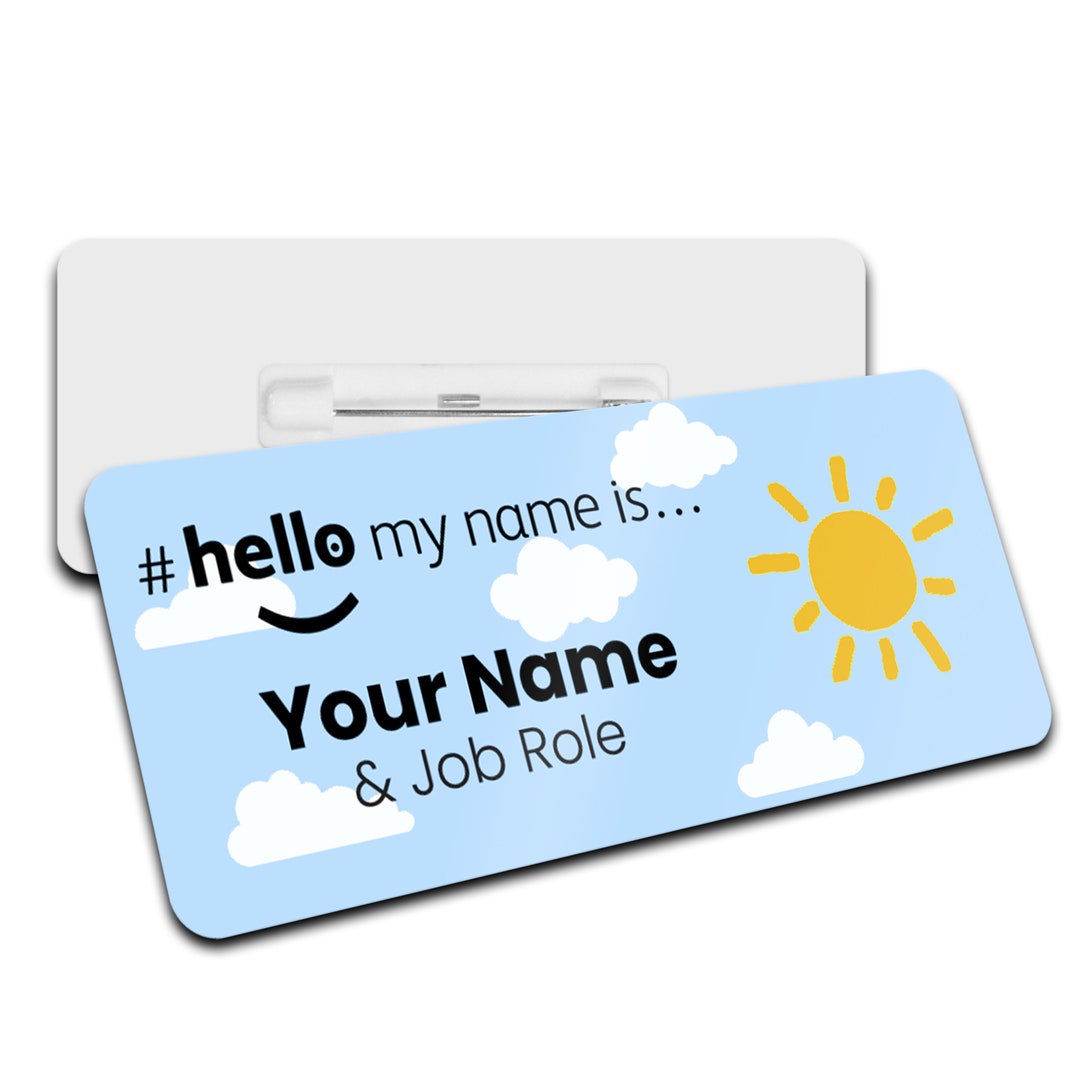 Hello My Name is Badge Sunny Sky With ID Badge Reel Personalised ...