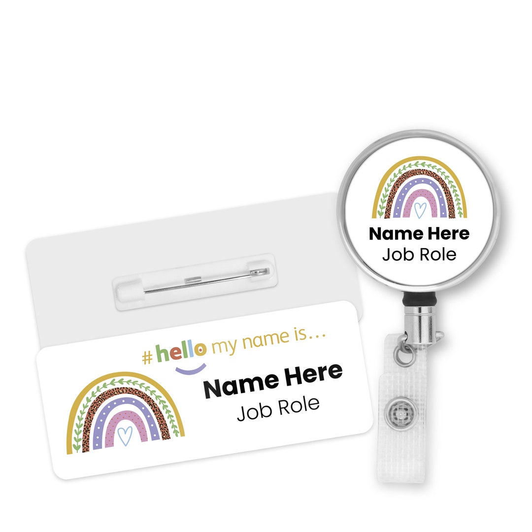 Hello My Name is Badge Boho Rainbow Designs With ID Badge Reel ...
