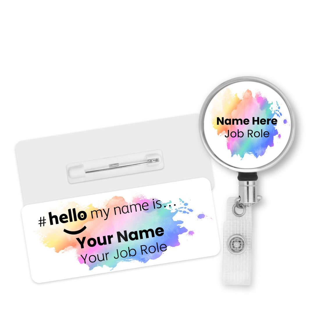 Hello My Name is Name Badge Rainbow Splash Personalised Premium Durable ...
