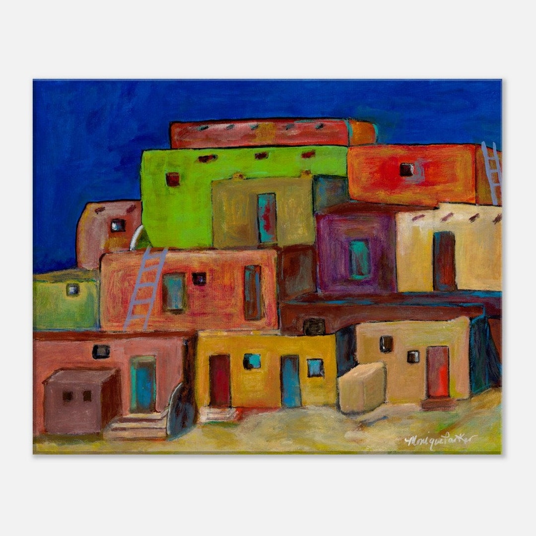 Colorful Pueblo Pow Wow Canvas Print | Taos Pueblo Modern Colorful Art ...