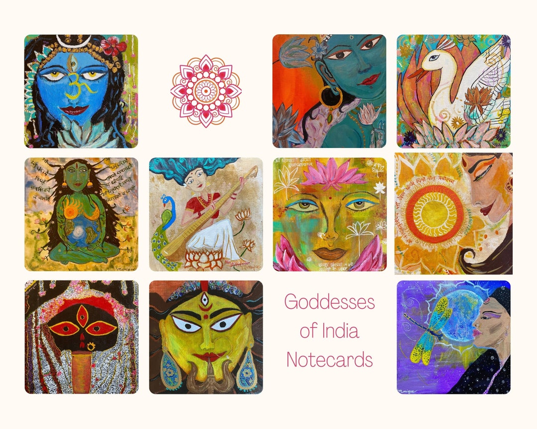 Notecards of India Goddesses Set of 10 Deity Greeting Cards Lakshmi ...