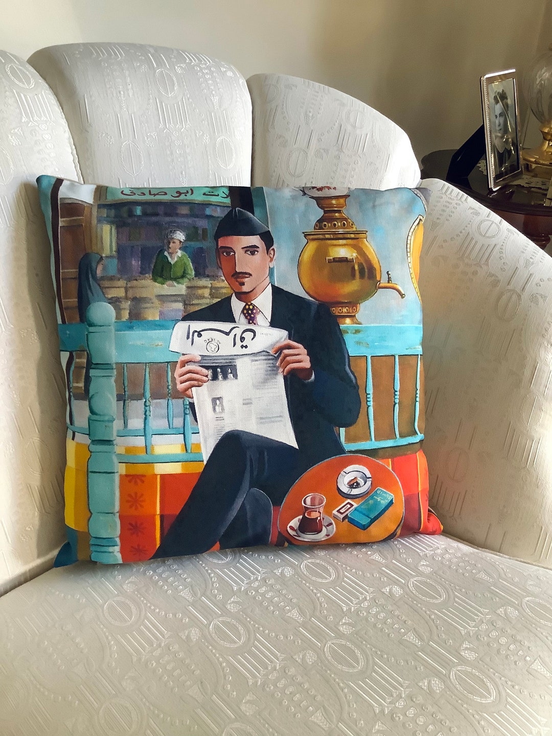 Art Cushion Cover of 'al Afandi' by Nadia Osi. Organic Cotton. Original ...