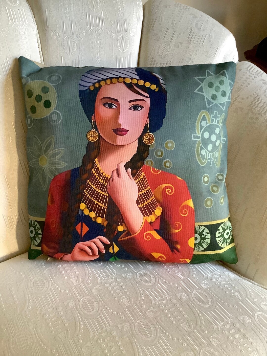 Art Cushion Cover of 'chaldean Woman' by Nadia Osi. - Etsy