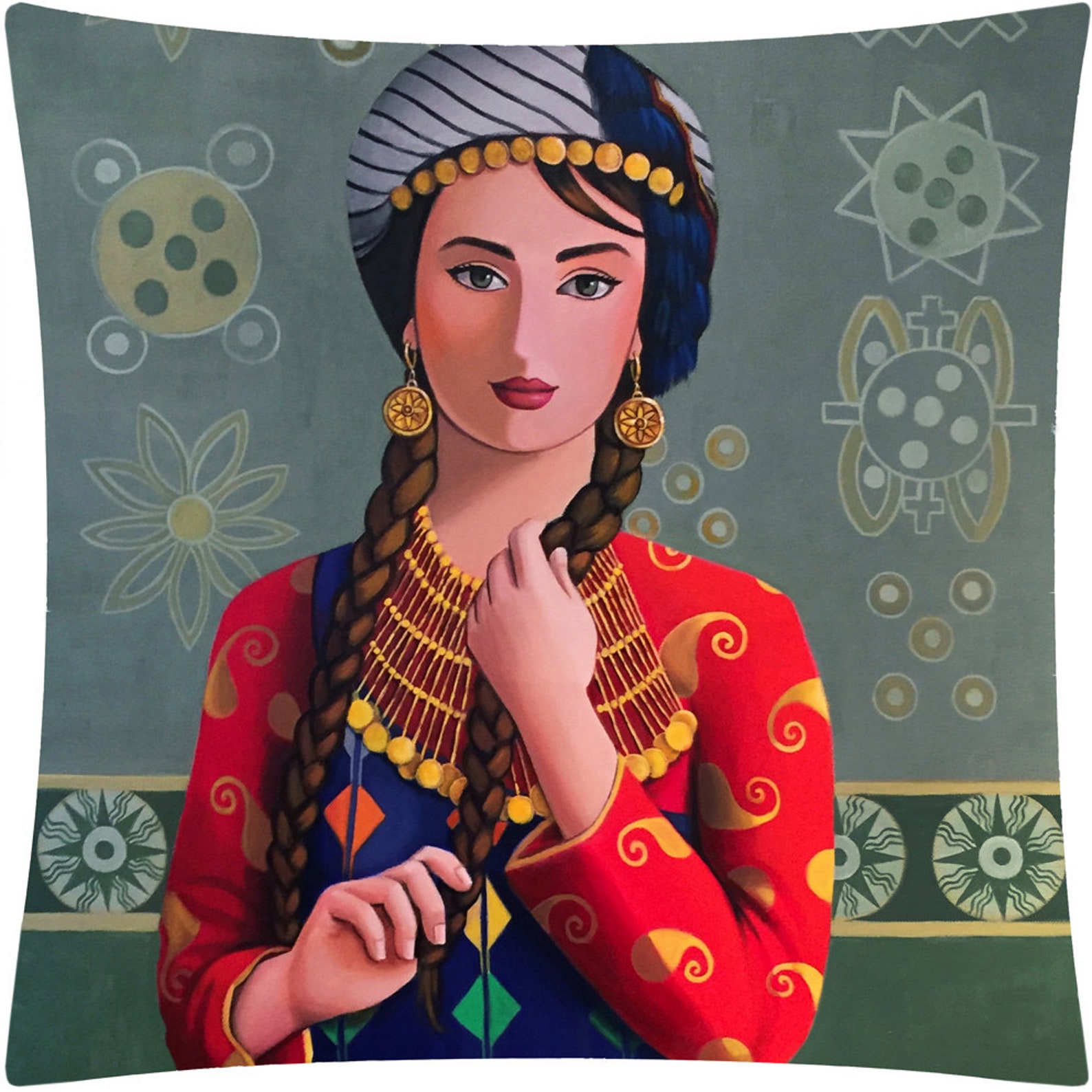 Art Cushion Cover of 'chaldean Woman' by Nadia Osi. Organic Cotton ...
