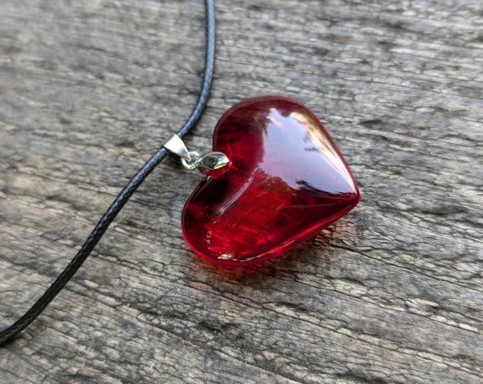Handcrafted Red Heart Glass Pendant Necklace Gift for Her - Etsy