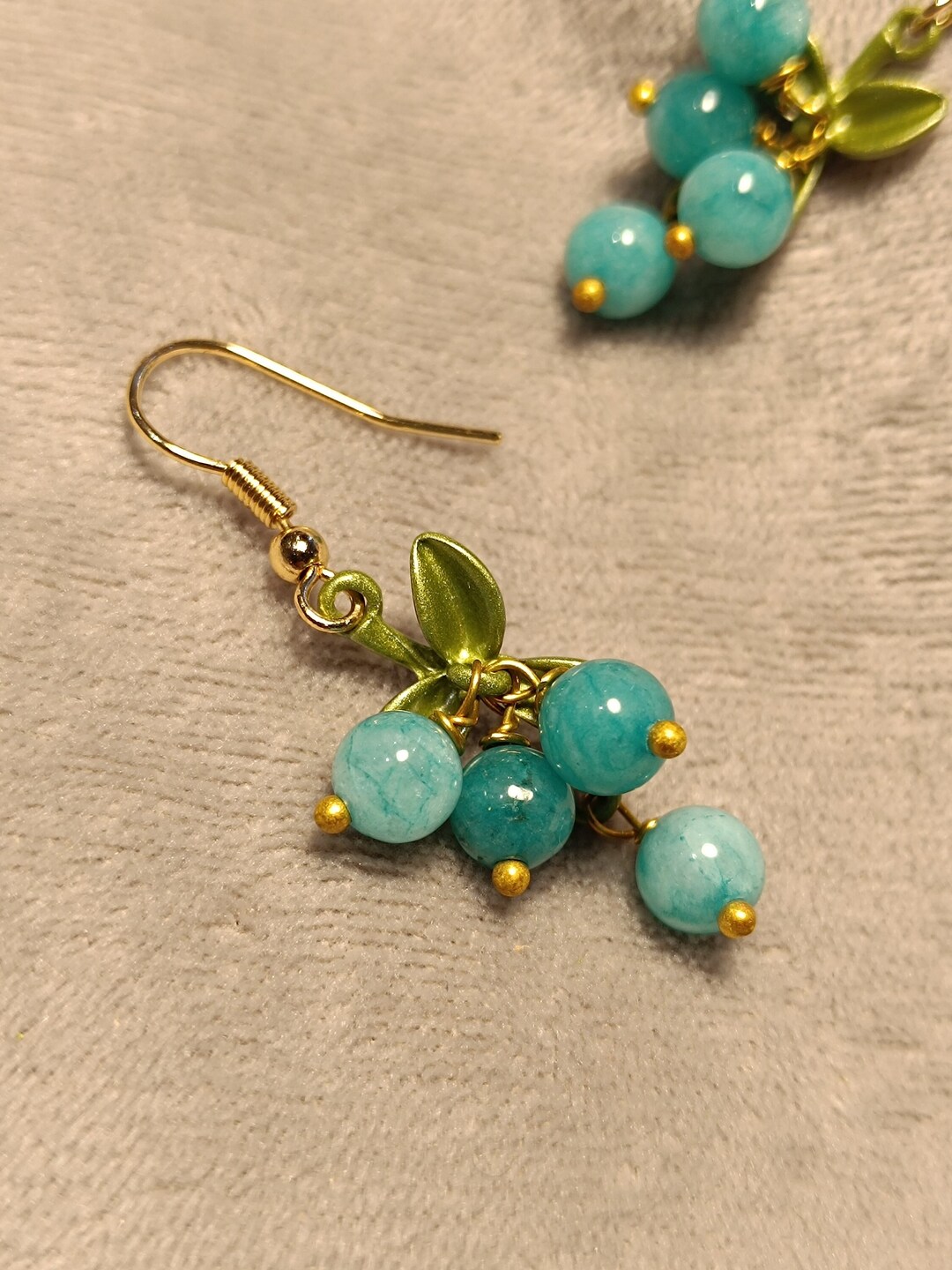 Turquoise Marble Berry Earrings, Women's Fruit Dangle Earrings / Nature ...