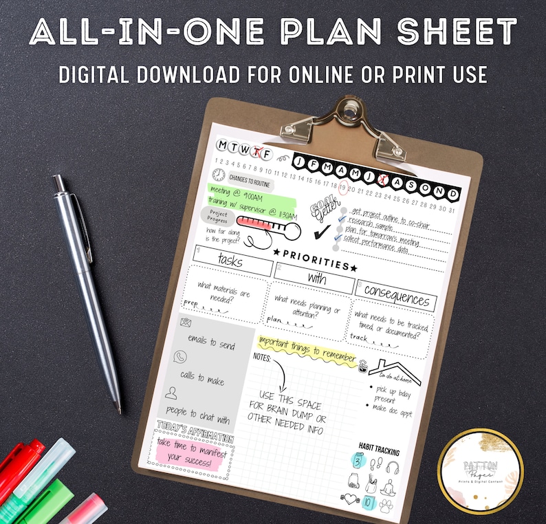 Planning Sheet, All-in-one Plan Sheet for Teachers, Project Managers ...