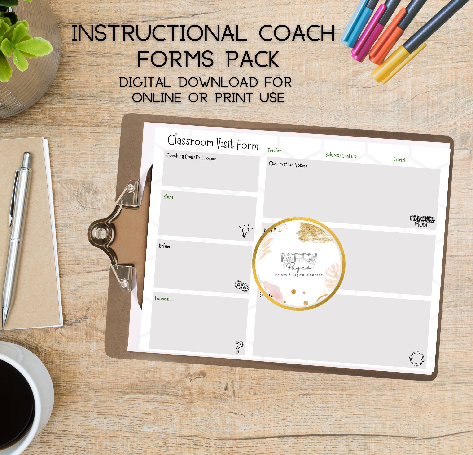 Instructional Coach Forms Pack (3)- Classroom Observation, Meeting ...