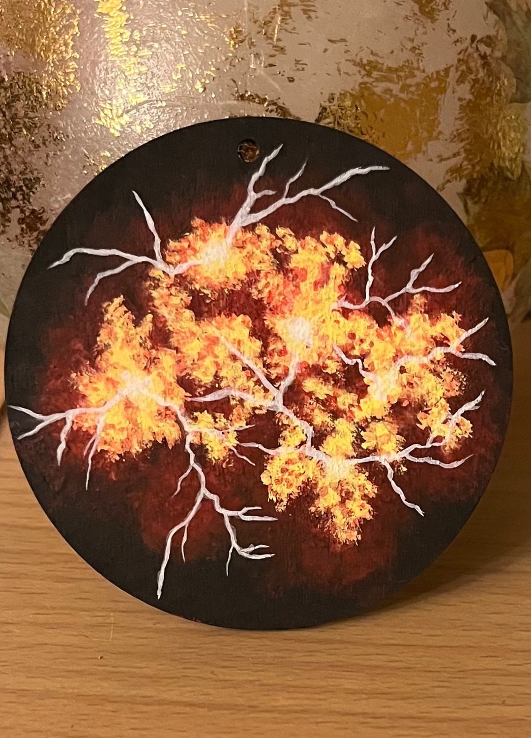 Lightning With Explosions Painted in Acrylic on Wood Ornament. Wall ...