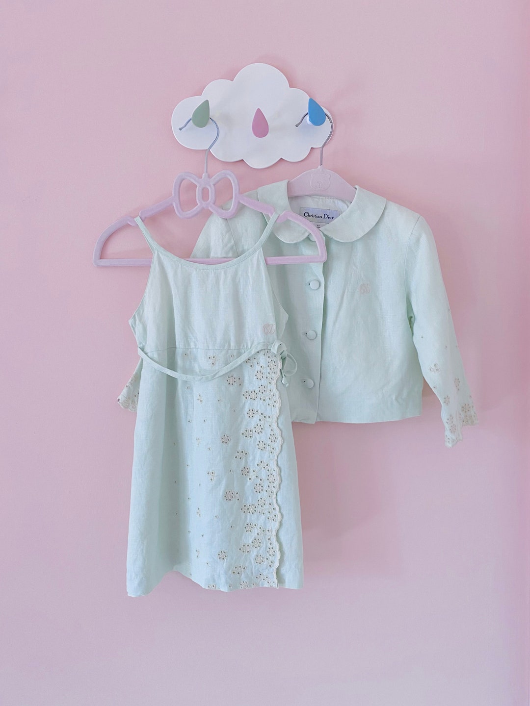2-3T: Christian Dior Dress Set Linen Easter Mint Green Eyelet Easter ...