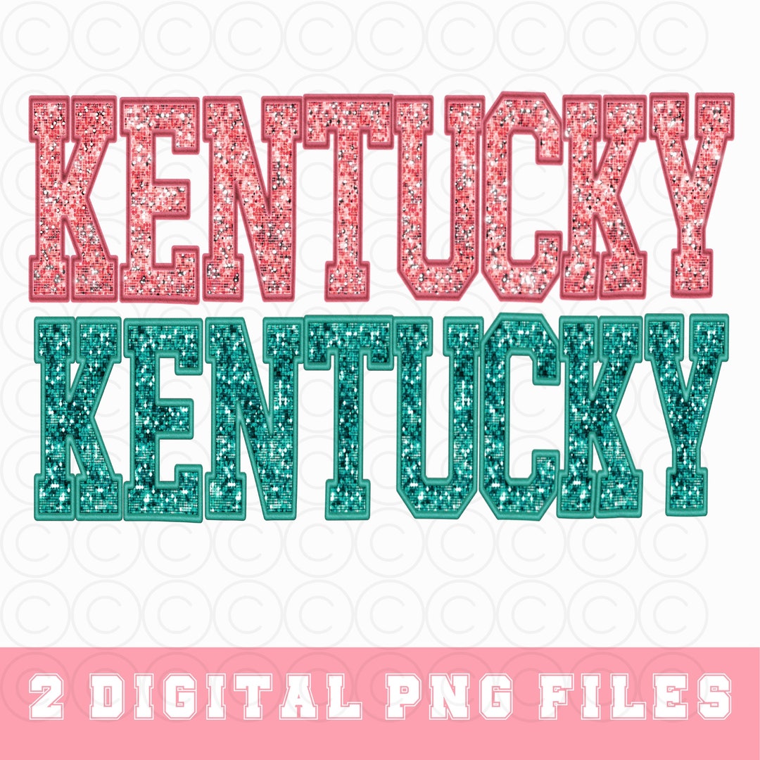 Faux Embroidered Kentucky PNG, Pink Kentucky, Teal KY Faux Appliqué Sequins Printable ...