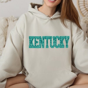 Faux Embroidered Kentucky PNG, Pink Kentucky, Teal KY Faux Appliqué Sequins Printable ...