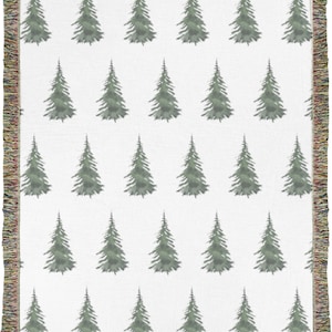 Watercolor Pine Trees Woven Throw, Christmas Tree Throw Blanket ...