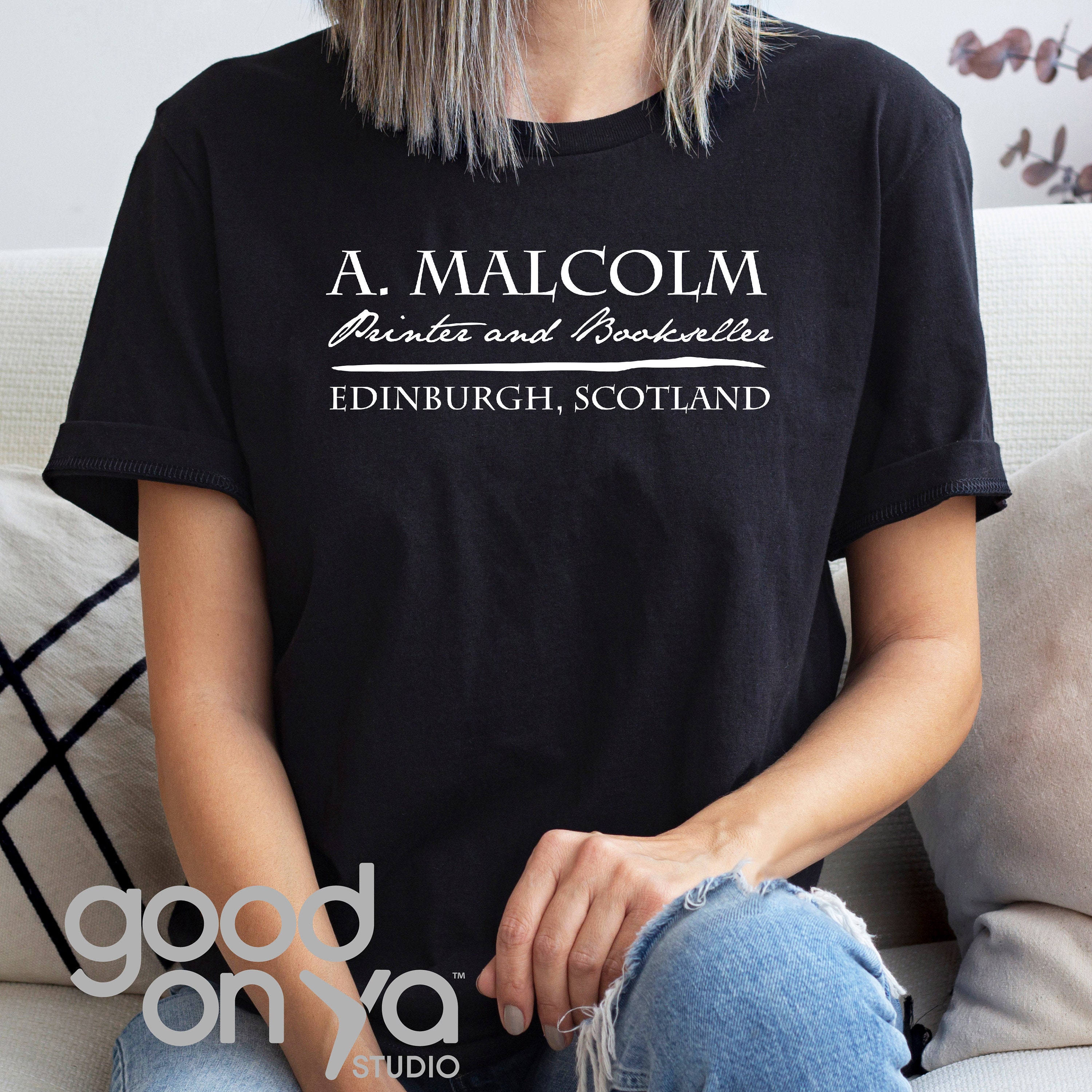 A Malcolm Printer & Bookseller T-shirt, Outlander Gift, Scotland Travel ...