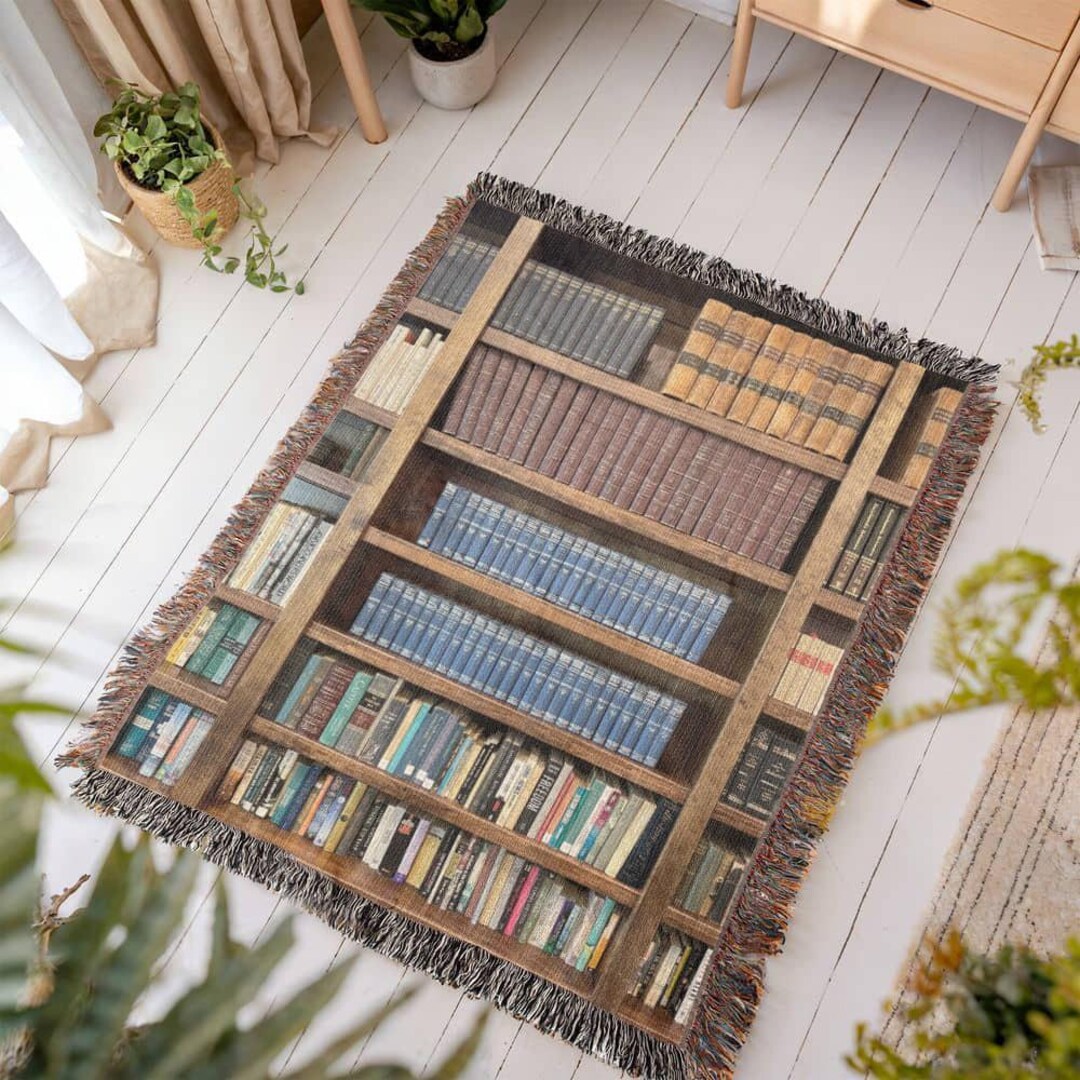 Bookshelf Woven Throw, Bookcase Blanket, Book Lovers Gift, Encyclopedia ...