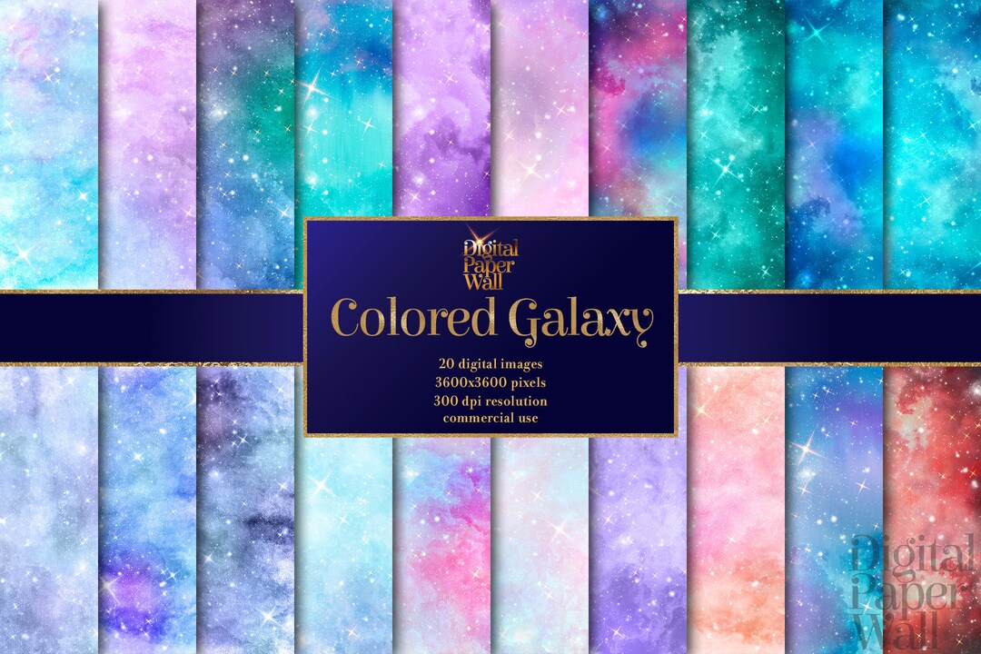 Colored Galaxy Digital Paper, Seamless Watercolor Starry Night ...