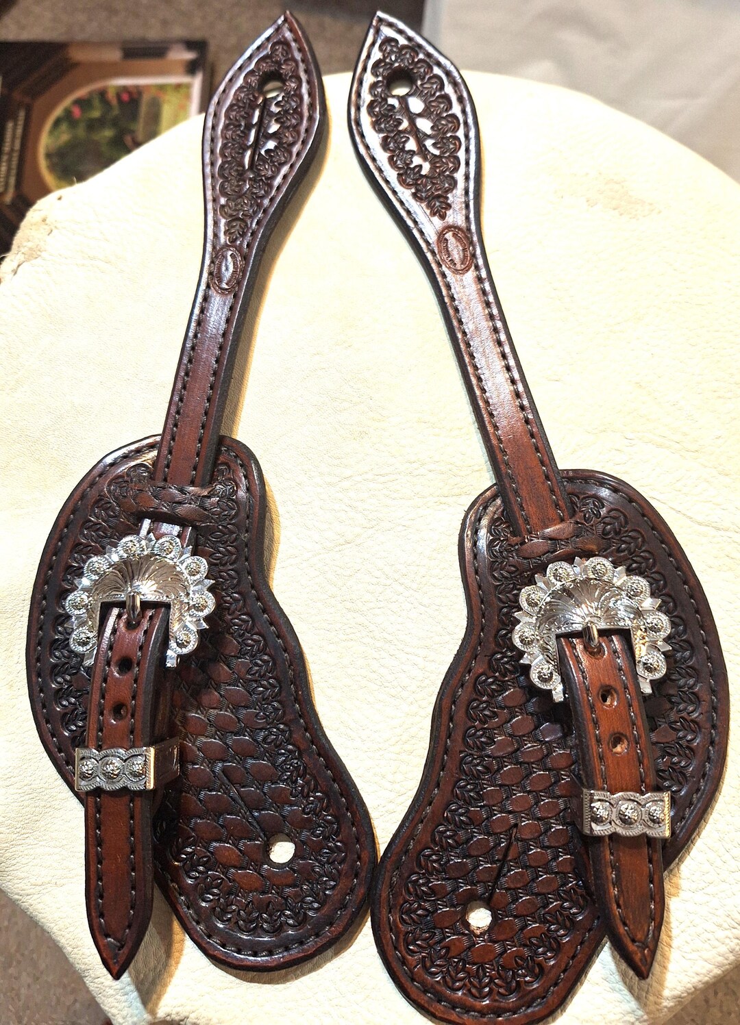 New Tooled Leather Western Spur Straps With Silver Buckles and Keepers ...