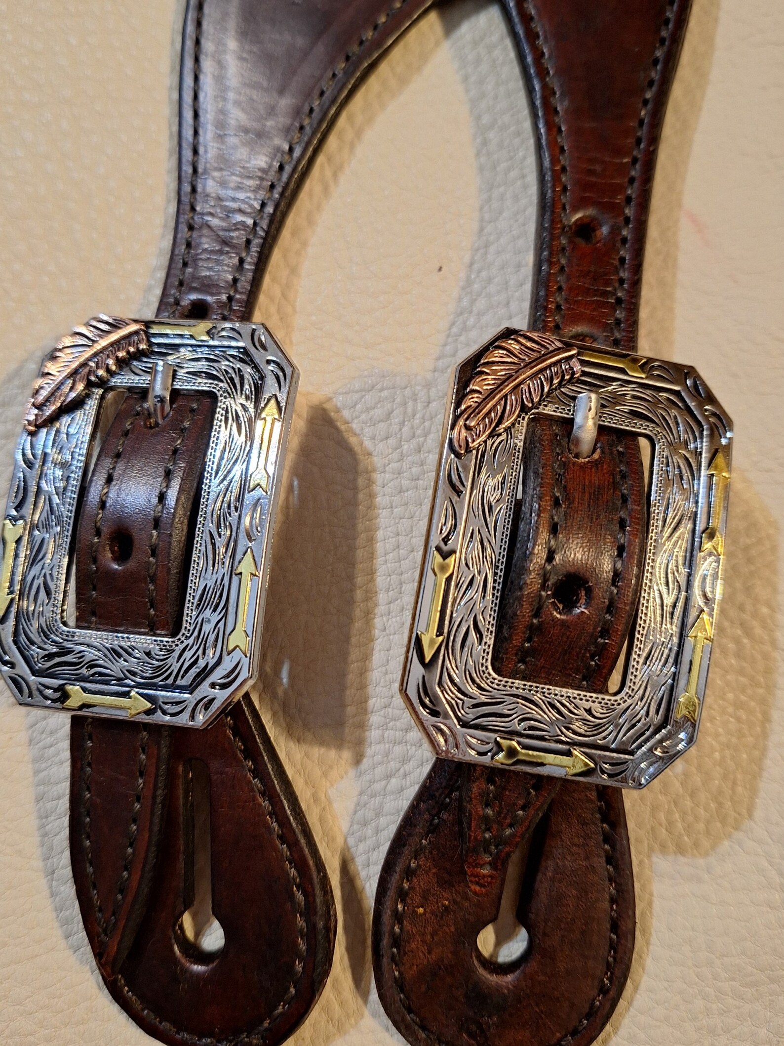 Handmade Western Spur Straps Silver Buckle Tri-color Feather & Arrow - Etsy
