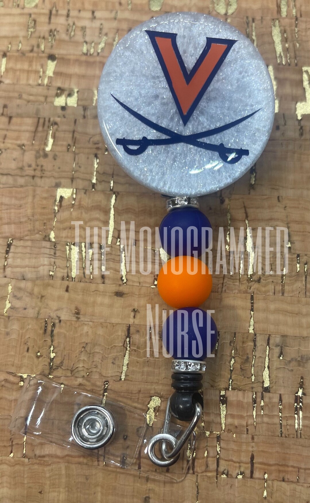 University of Virginia Badge Reel With Silicone Beads and Metal Spacers ...