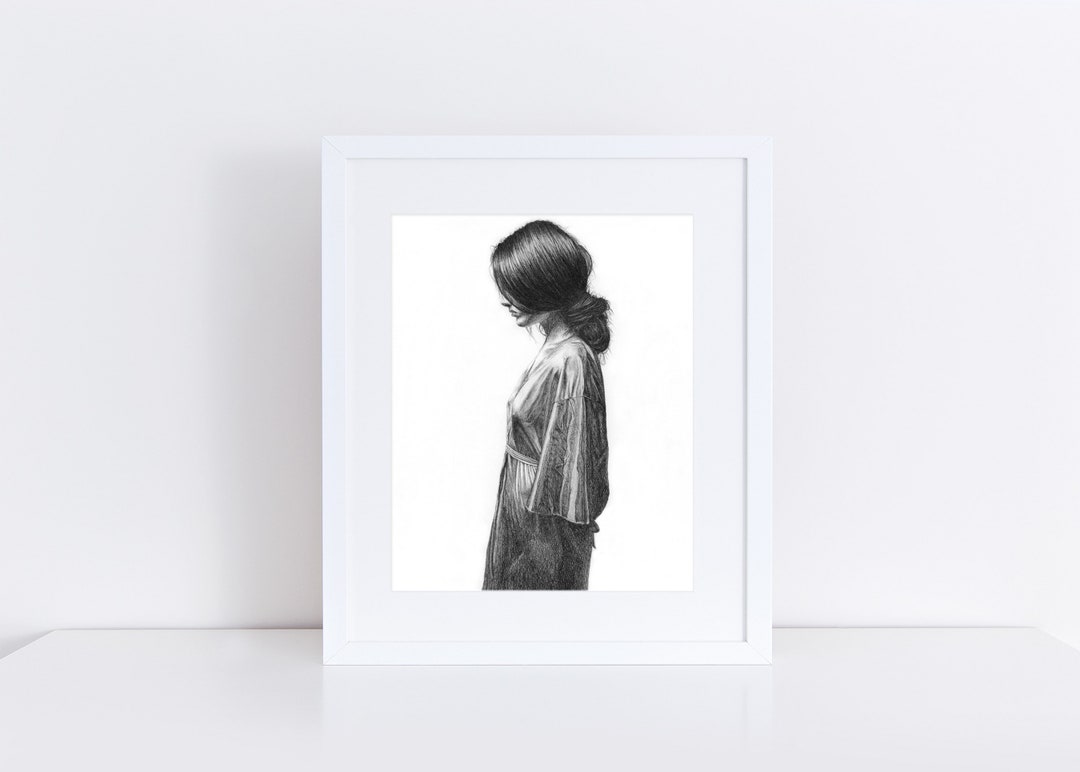 Graphite Woman Portrait Drawing: Fine Art Print on Archival Matte Paper ...