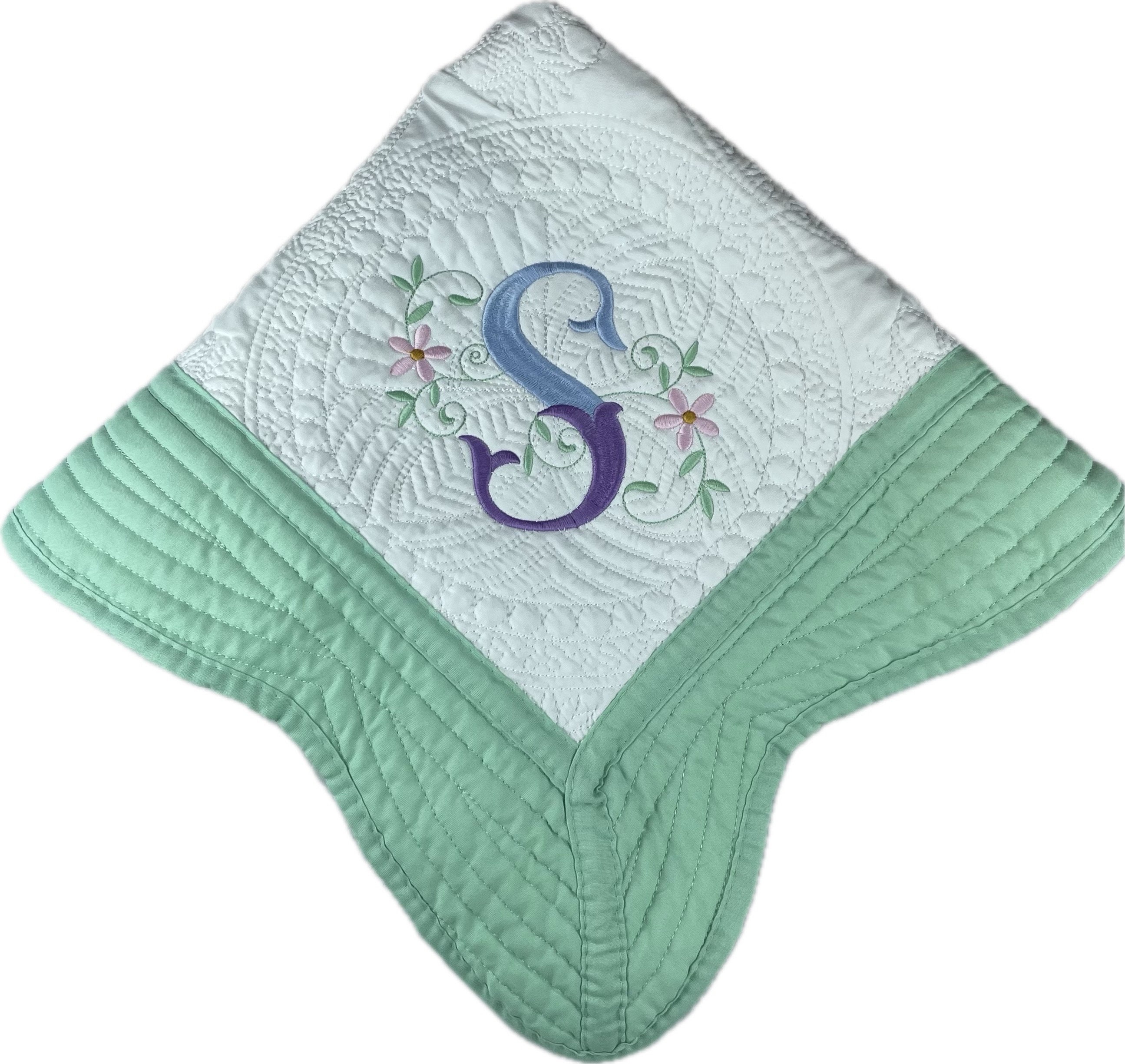 Custom Embroidered Heirloom Quilt With Flowers and Monogrammed Letter ...