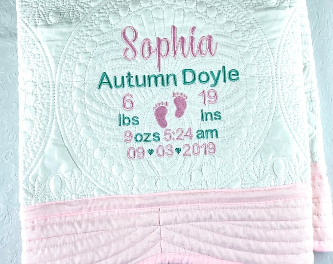 Personalized Embroidered Heirloom Baby Blanket Quilt, Name & Birth ...