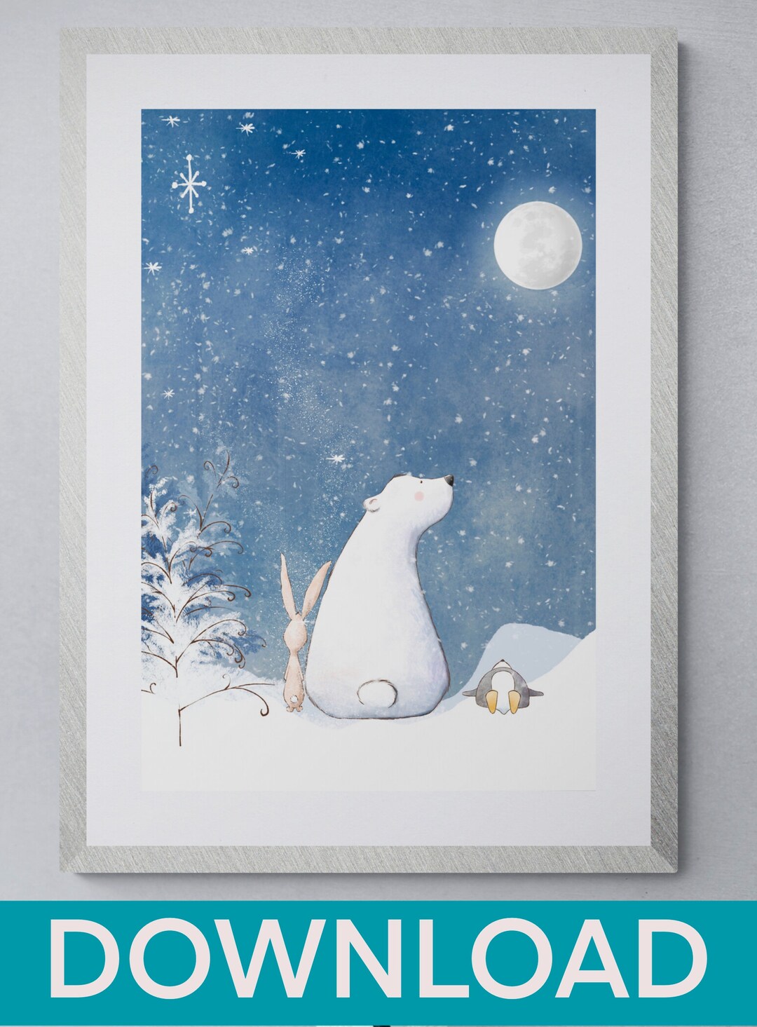 Polar Bear Moon Poster Printable Instant Download Size up to 50 X 70cm ...