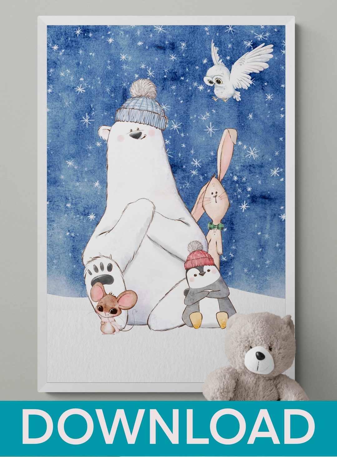 Winter Animal Friends Poster Printable Instant Download Size up to 50 X ...