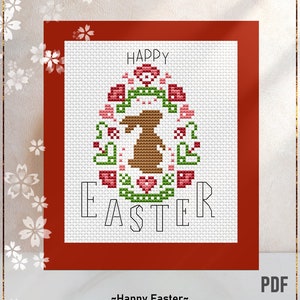 Happy Easter Simple Cross-stitch Pattern for DIY Greeting Card Flower ...