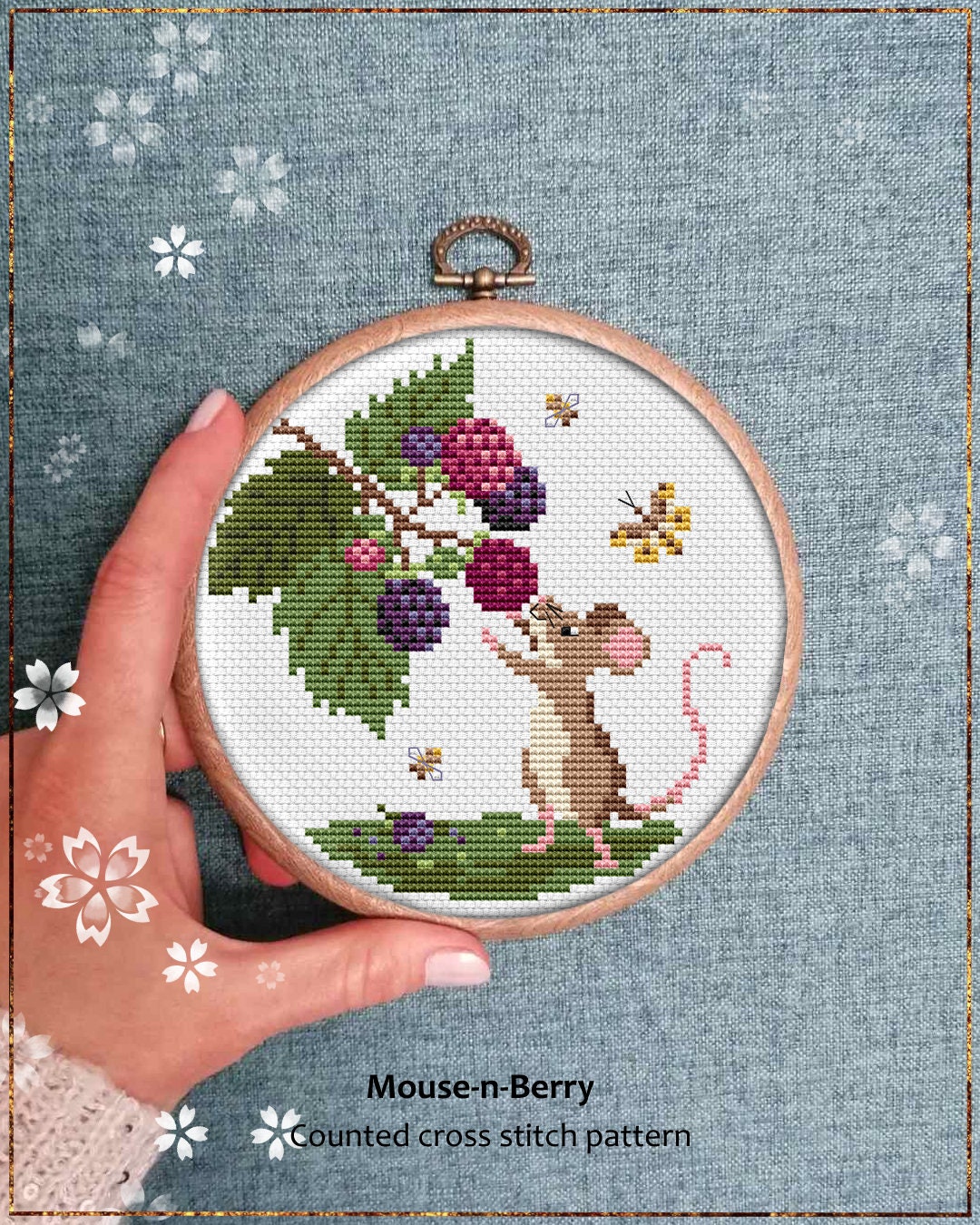 Cute Field Mouse Modern Cross Stitch Pattern Nature Blackberries ...