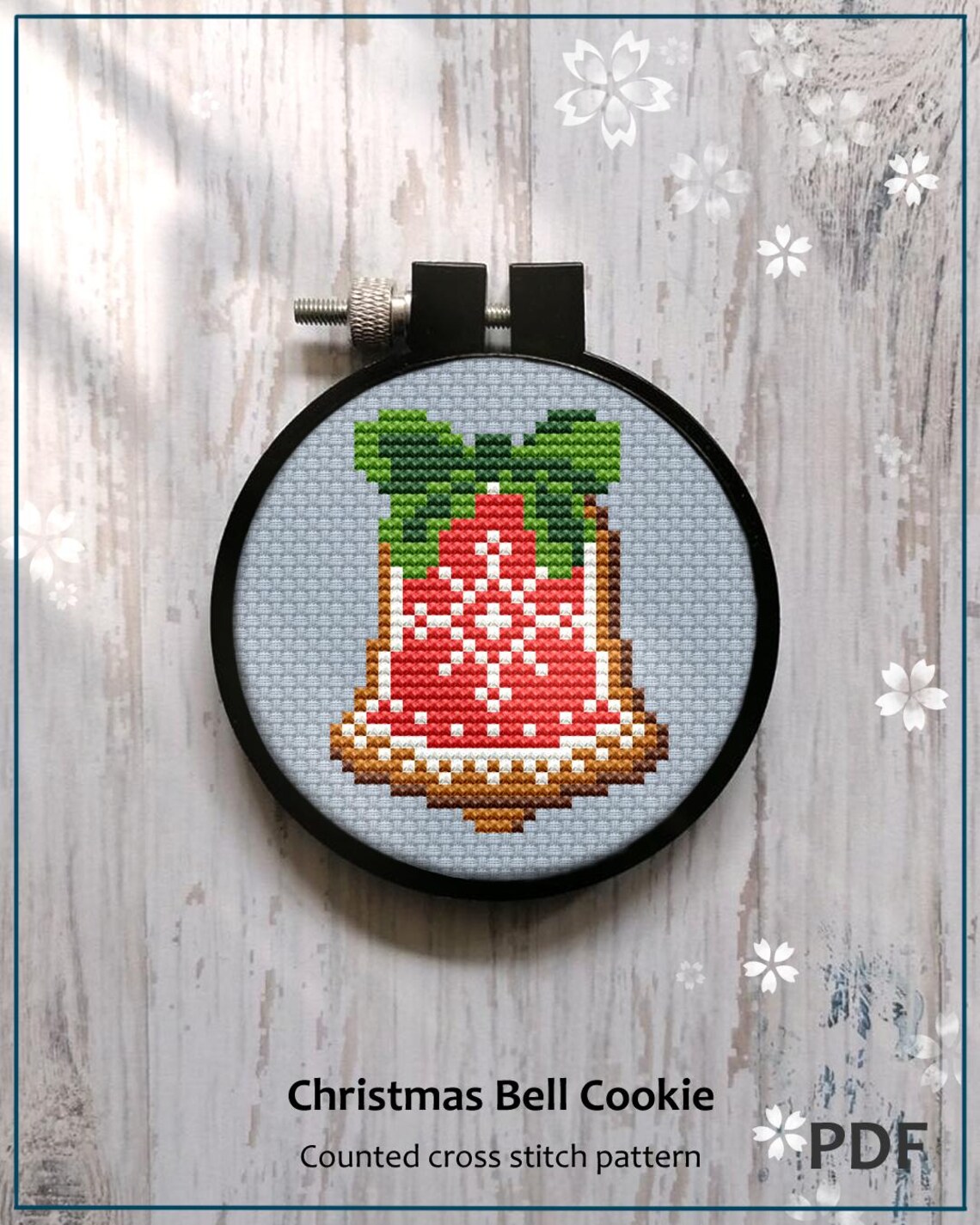 Mini Christmas Cookie Cross Stitch Pattern, Gingerbread Bell Decoration ...