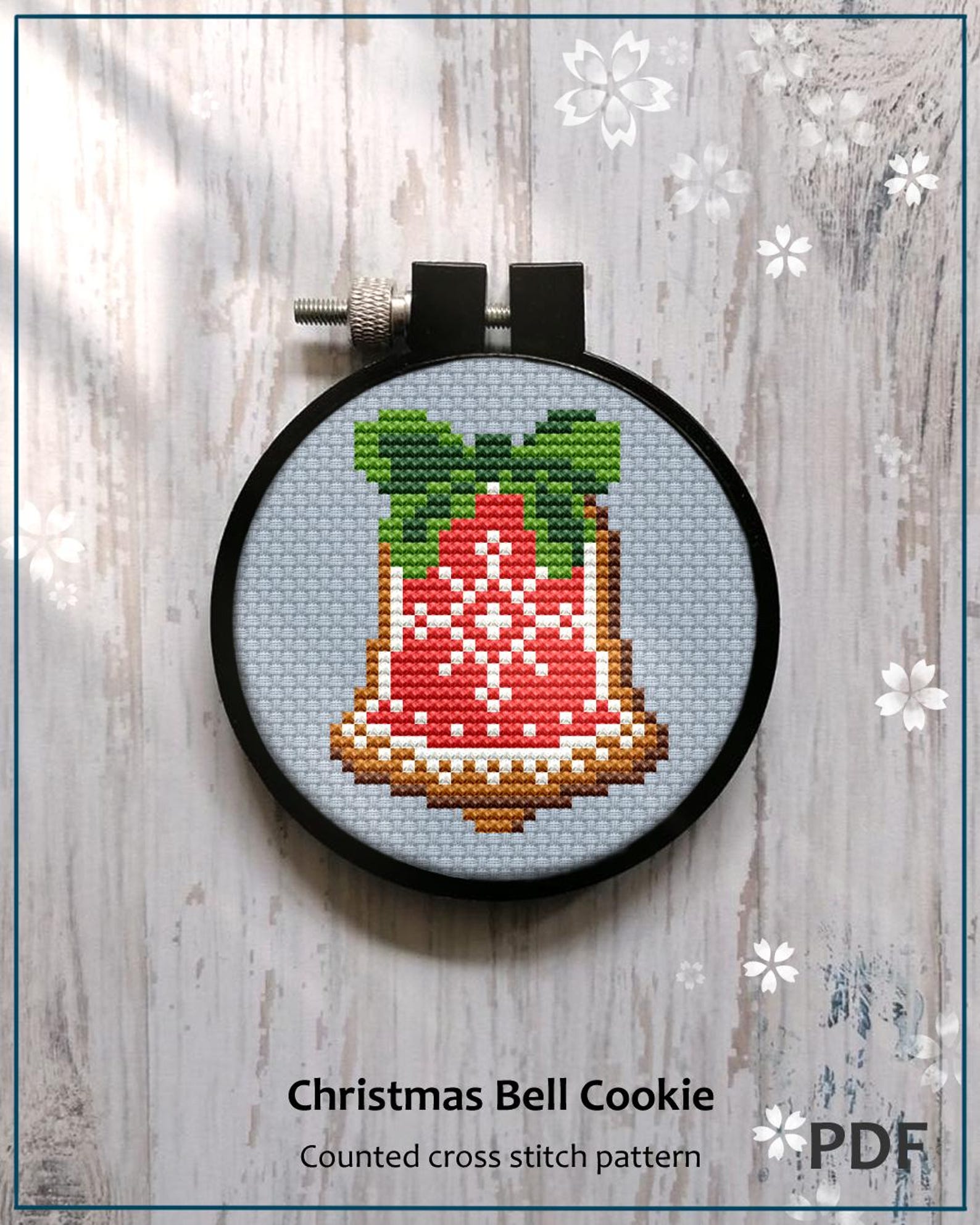 Mini Christmas Cookie Cross Stitch Pattern, Gingerbread Bell Decoration ...
