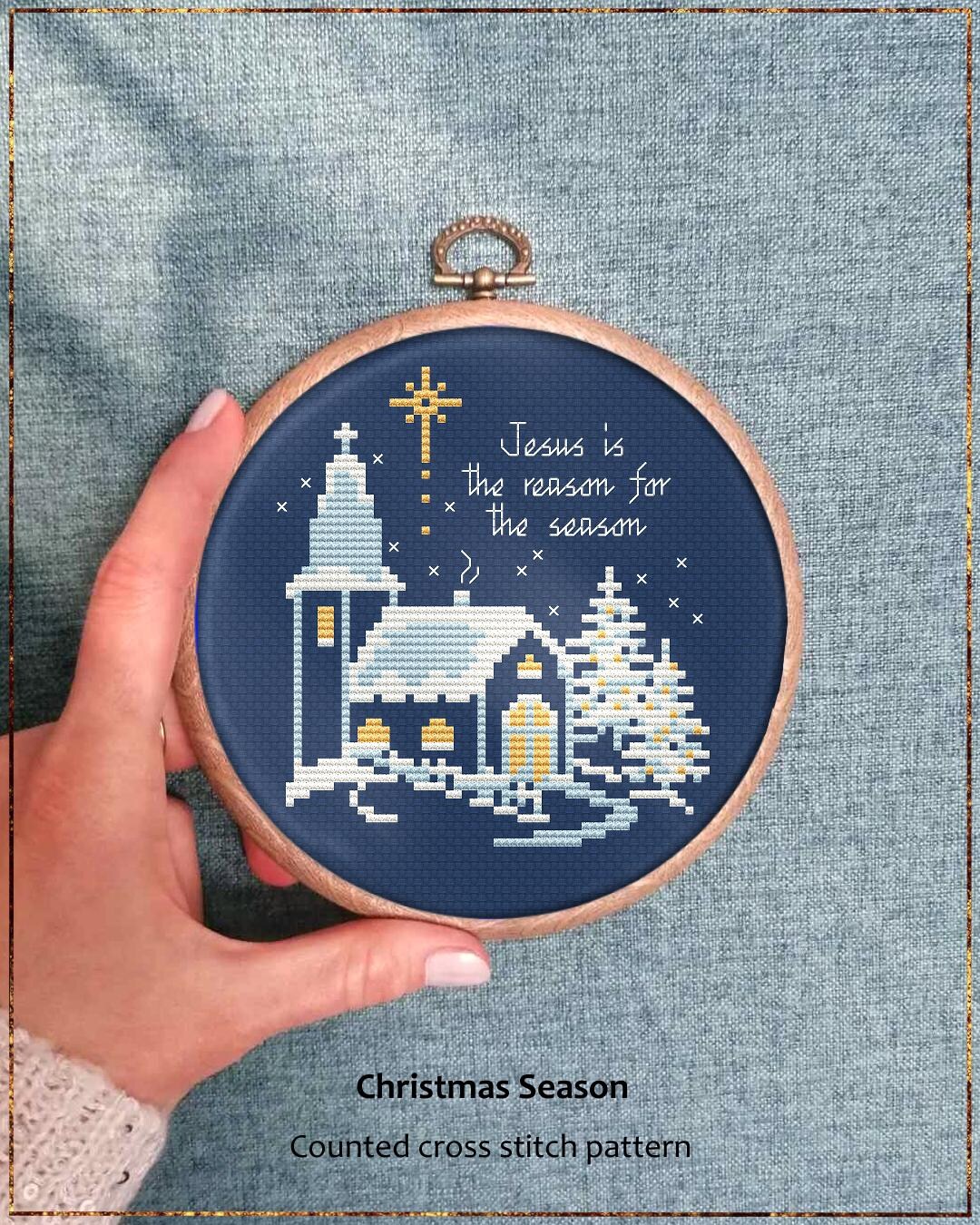Christmas Cross Stitch Pattern, Reason for the Season, Snowy Landscape ...