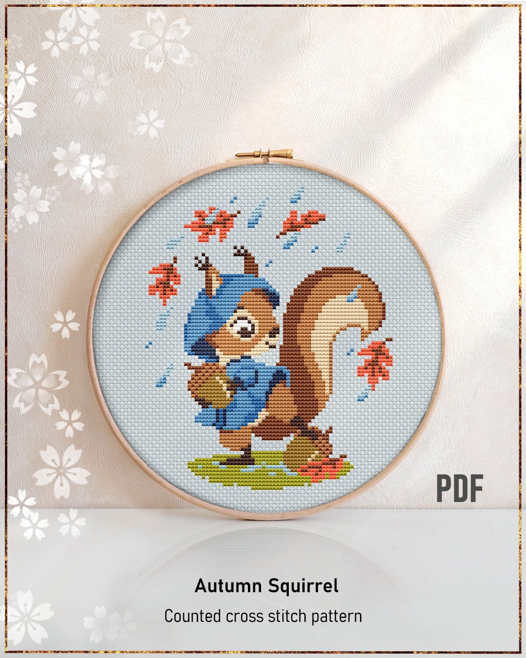 Squirrel With Acorn Cross Stitch Pattern, Autumn Animal Design (PDF) - Etsy