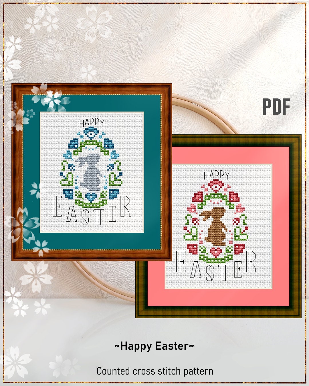 Happy Easter Simple Cross-stitch Pattern for DIY Greeting Card Flower ...