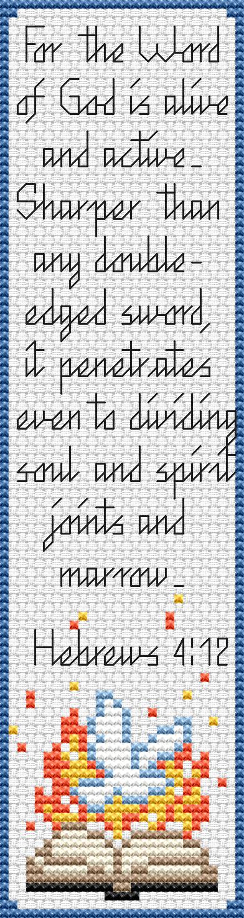 Bible With Fire and Dove DIY Bookmark Cross Stitch Pattern, Bible Verse ...